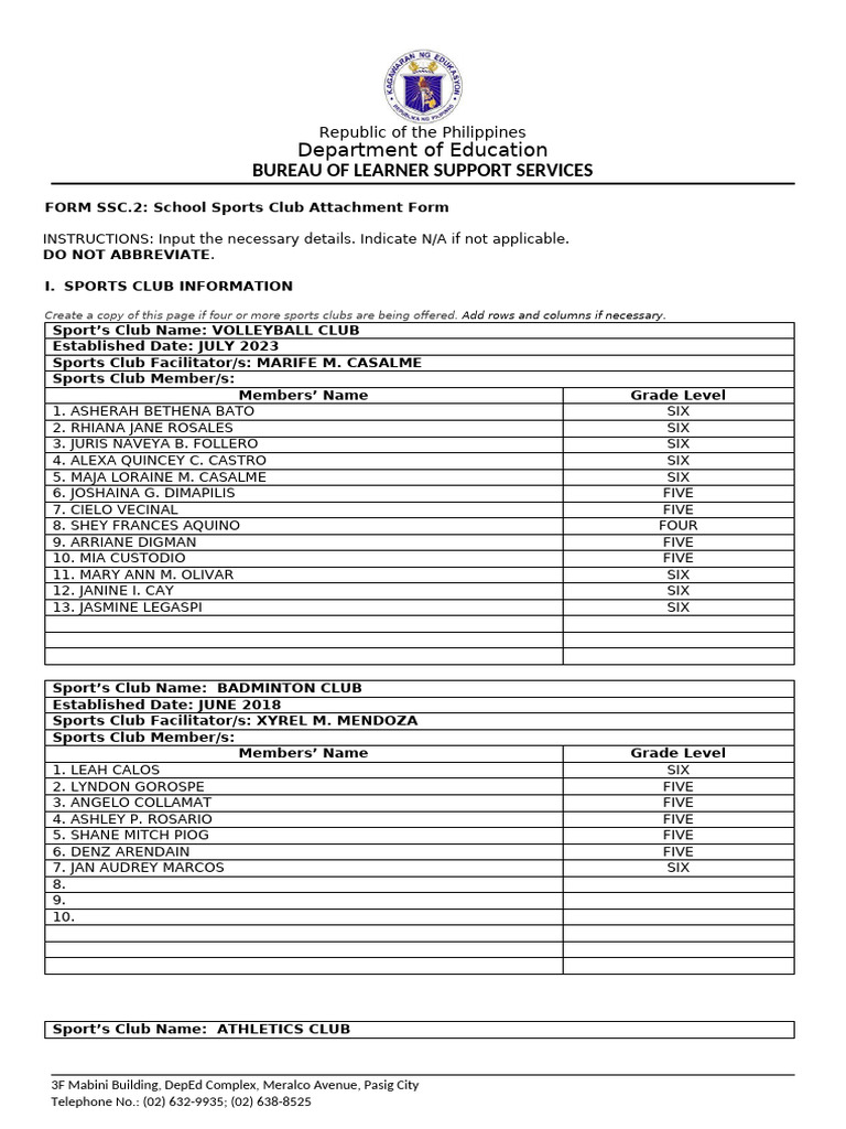 FORM-SSC.2-School-Sports-Club-Attachment-Form-v1 PLES | PDF