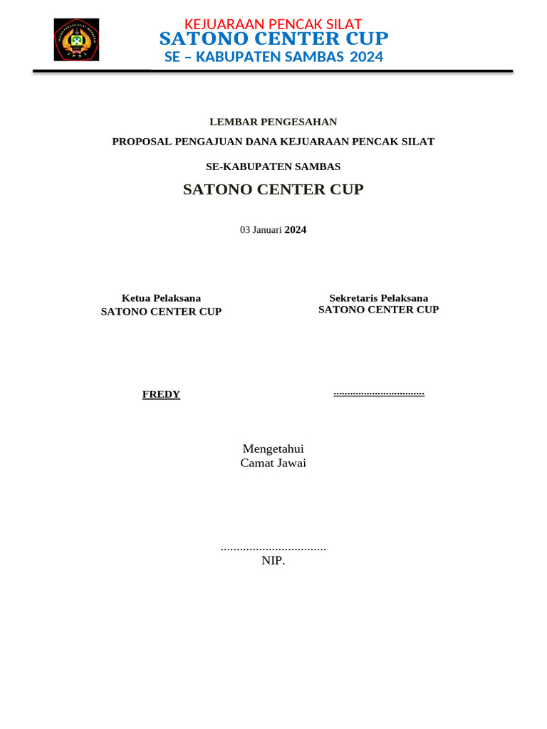 Proposal Kejuaraan Pencak Silat Satono Center Cup 2024 | PDF