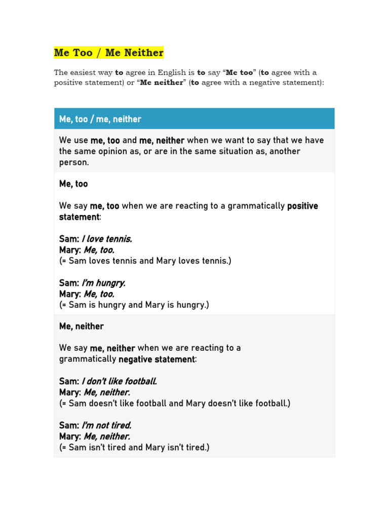 Me Too Me Neither | PDF
