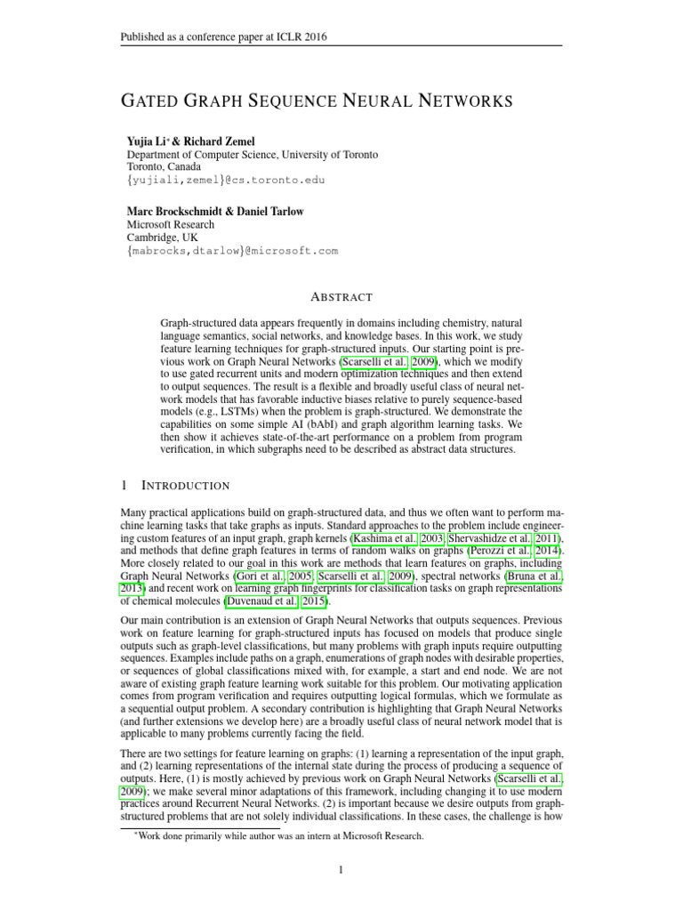 G G S N N: Ated Raph Equence Eural Etworks | PDF