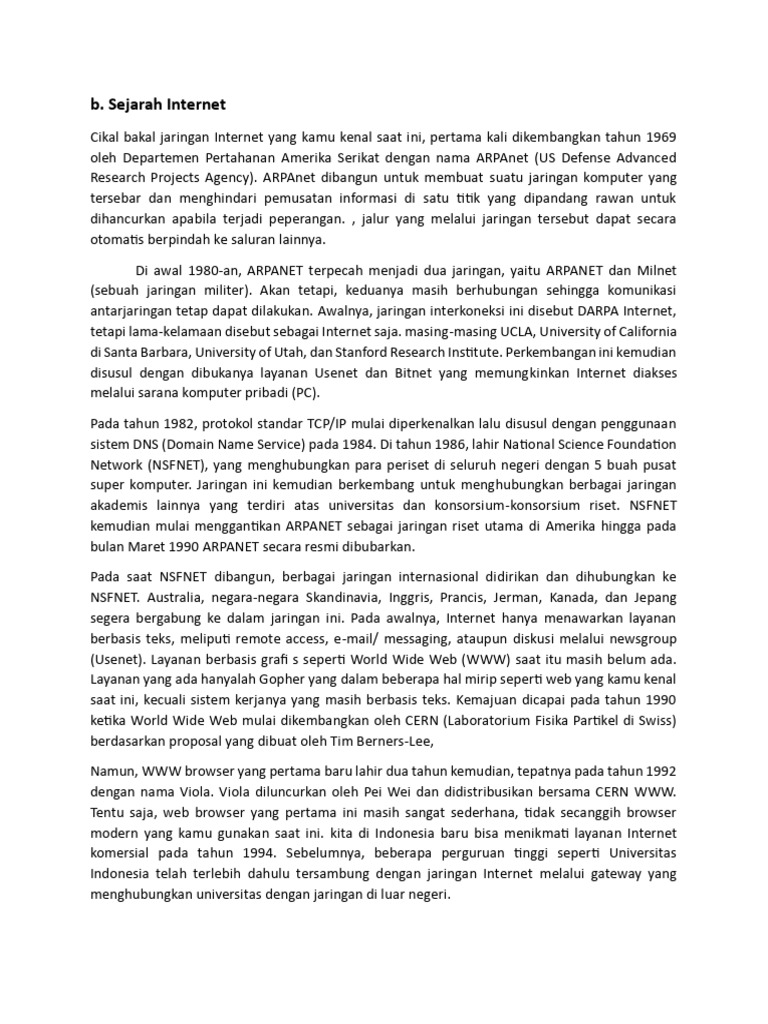 MATERI B SEJARAH INTERNET | PDF