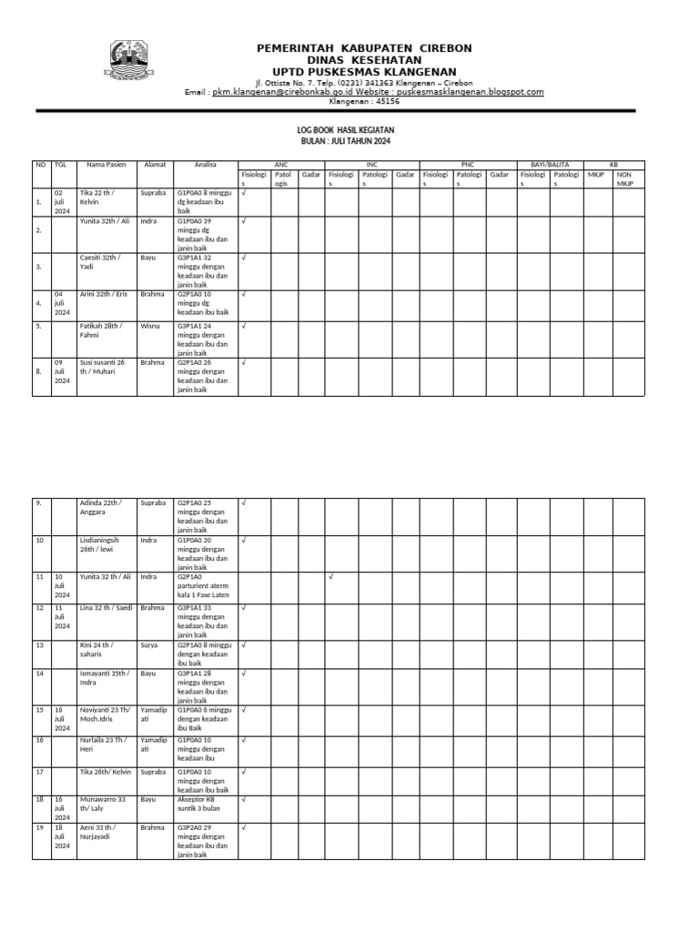 FORM LOG BOOK JULI 24 WIDYA | PDF