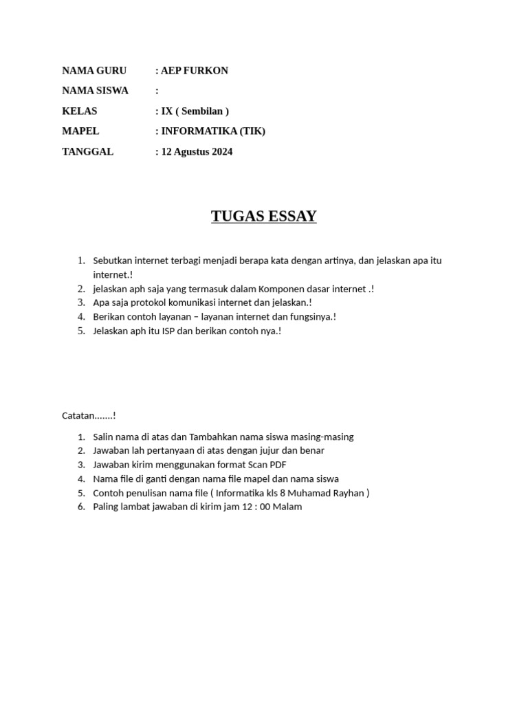 Tugas Informatika Kelas Ix | PDF