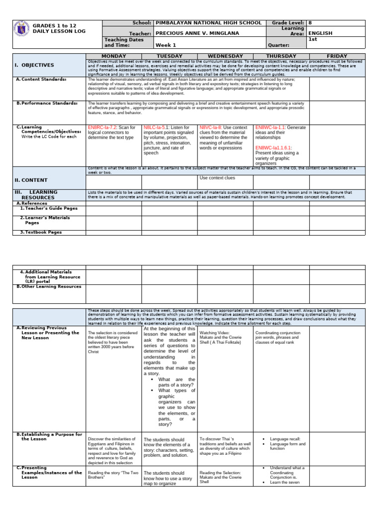 DLL-ENG8-2NDQ-1st-week Edited | PDF