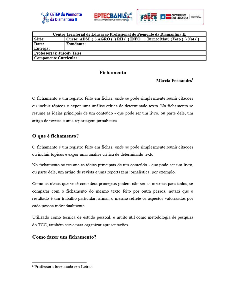 Tipos e Exemplos de Fichamento (1) (1).Docx | PDF