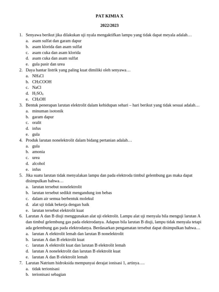 Pat Kimia X 2023 | PDF