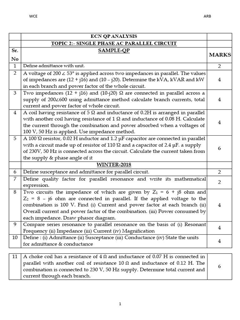 QB Topic 2 AC Parallel Circuit | PDF