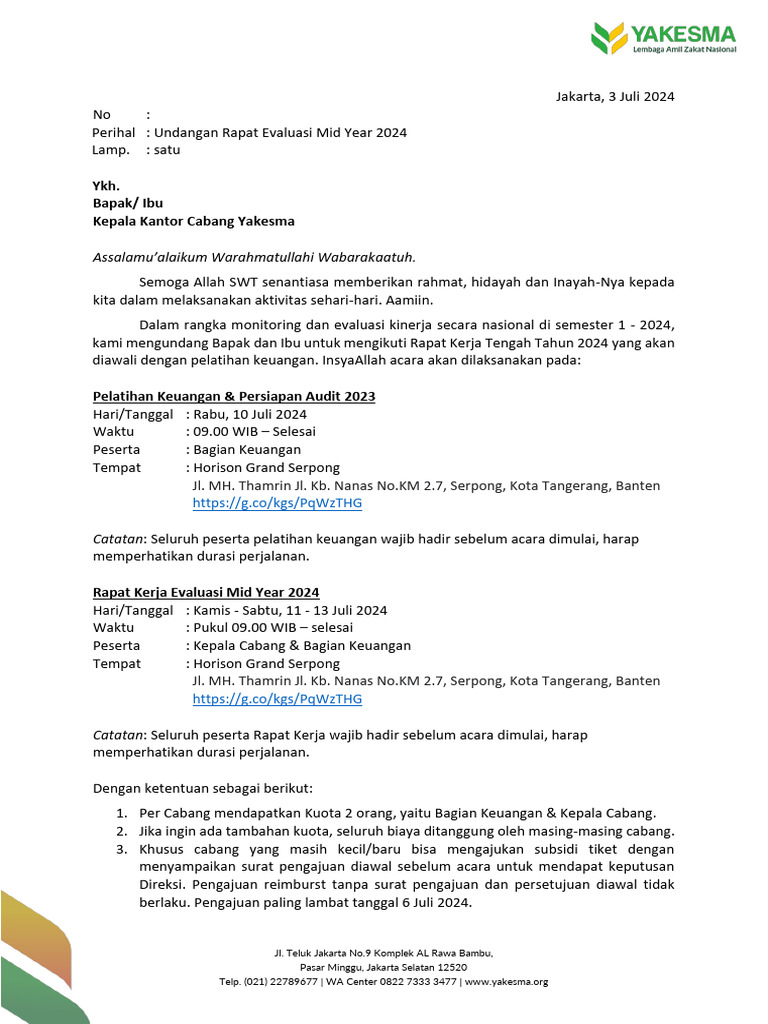 Surat-Undangan-Raker Midyear 2024-Cabang | PDF