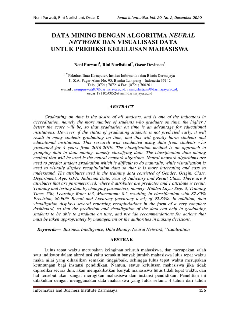 Data Mining Dengan Algoritma Neural Network Pdf Computer Science