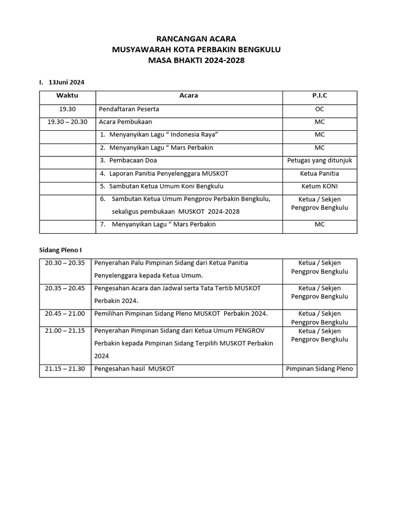 RANCANGAN ACARA TATIB MUSKOT | PDF