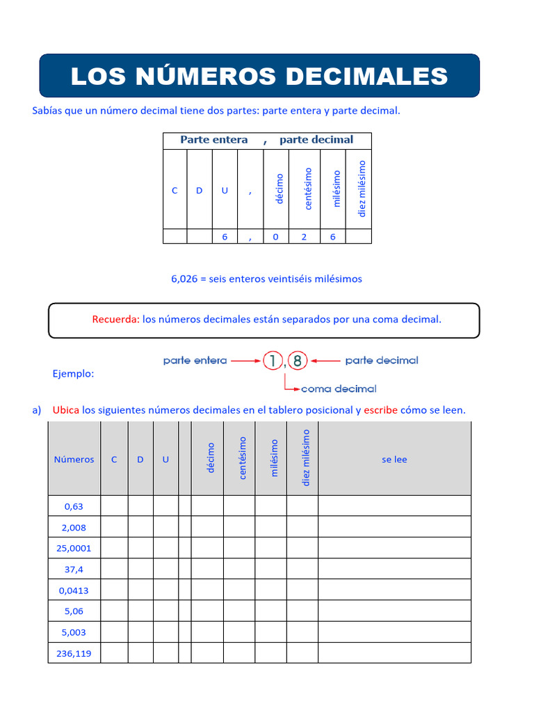 Introducción A Los Números Decimales | PDF | Aritmética | Notación ...
