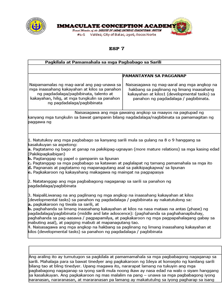 Esp 7 Module Lesson 1 | PDF