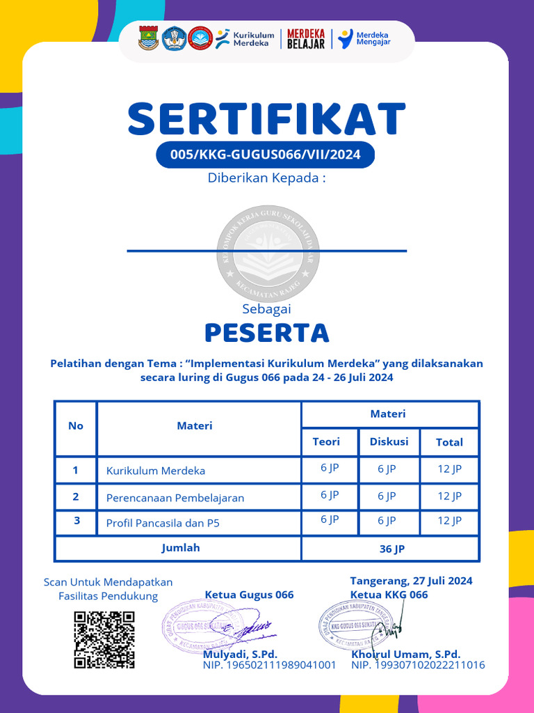 Template Sertifikat Pelatihan Ikm Gugus 066 Kosongan | PDF