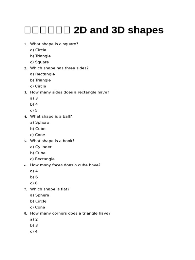 2D and 3D Shapes Test | PDF | Home & Garden