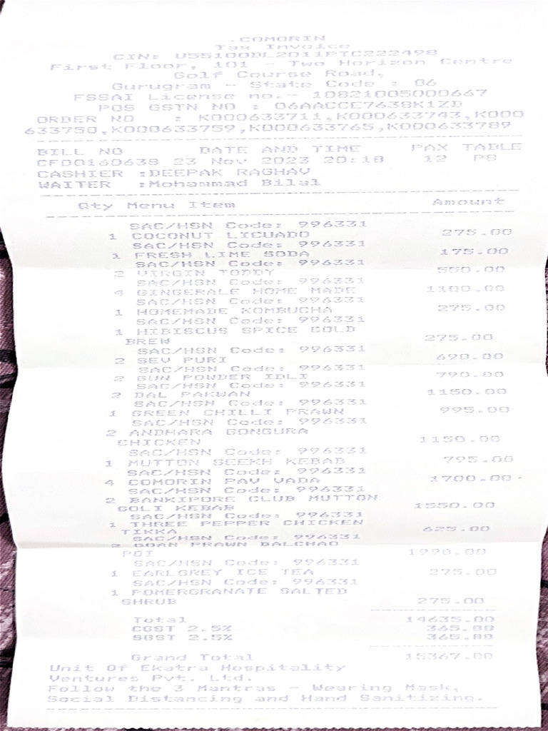 Frat Dinner Bill | PDF