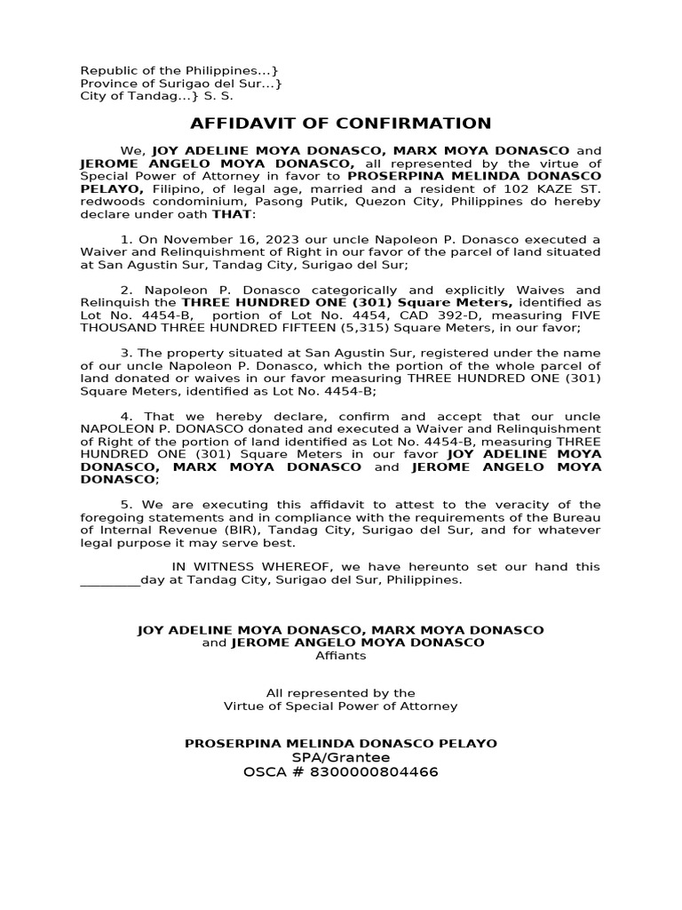 Affidavit of Confirmation-Donasco | PDF