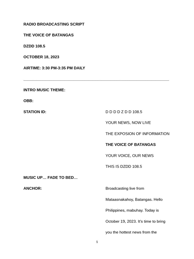 RADIO-BROADCASTING-SCRIPT | PDF