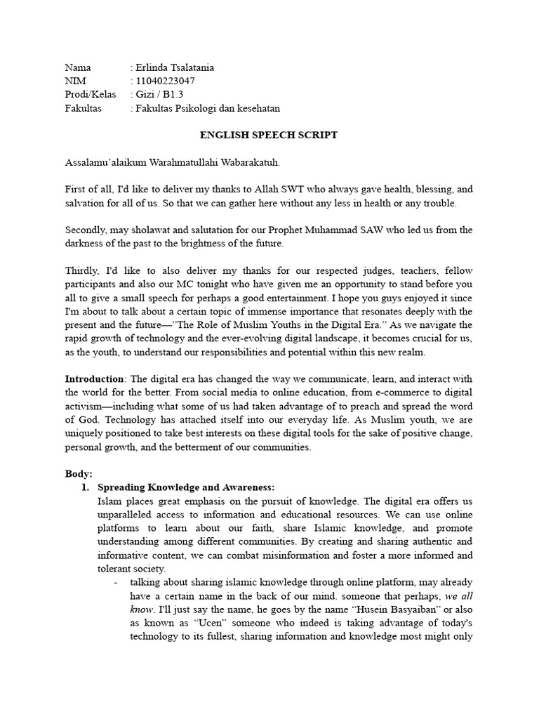 ENGLISH SPEECH SCRIPT | PDF