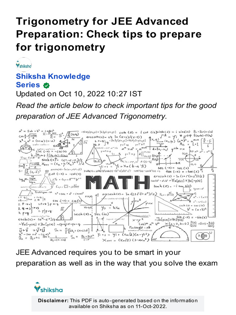 Trigonometry For JEE Advanced Preparation: Check Tips To Prepare For ...