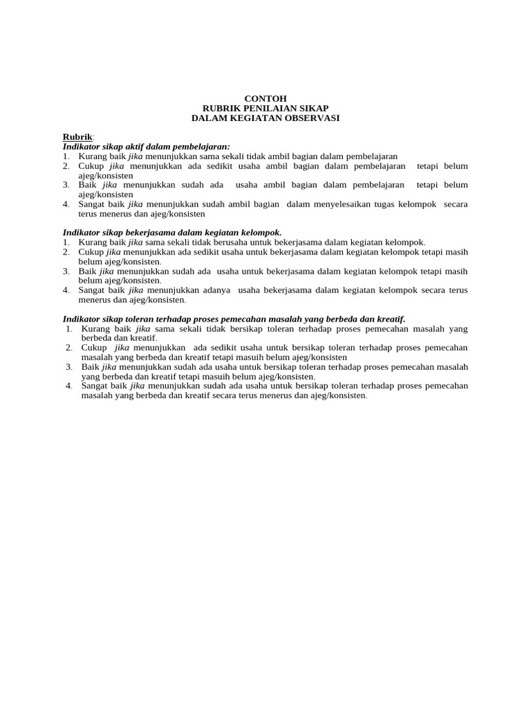 Rubrik Penilaian Sikap dan Keterampilan | PDF | Karier & Perkembangan