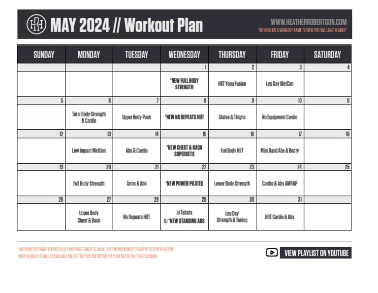 HR May Workout Calendar 2024 | PDF