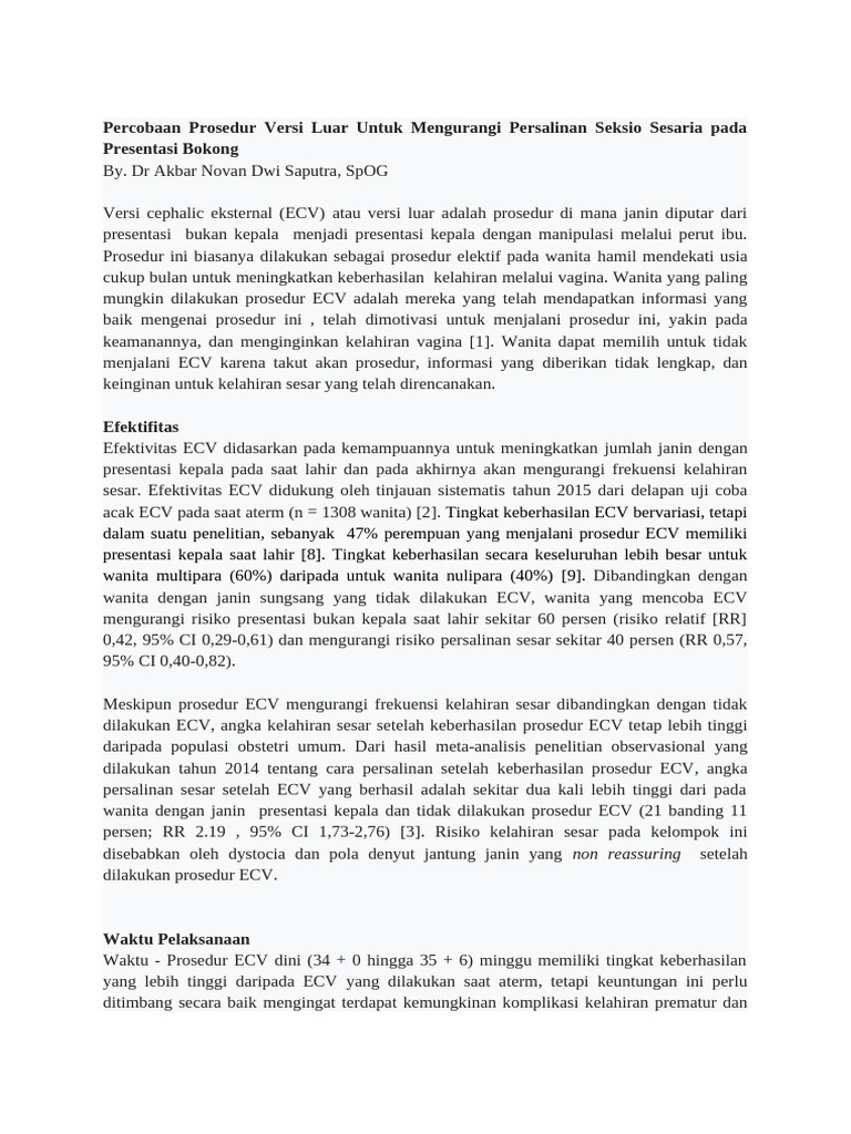 Percobaan Prosedur Versi Luar Untuk Mengurangi Persalinan Seksio Sesaria Pada Presentasi Bokong ...