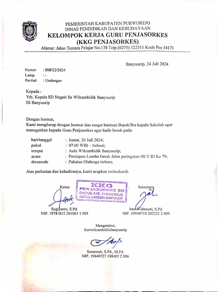 Undangan KKG PJOK | PDF