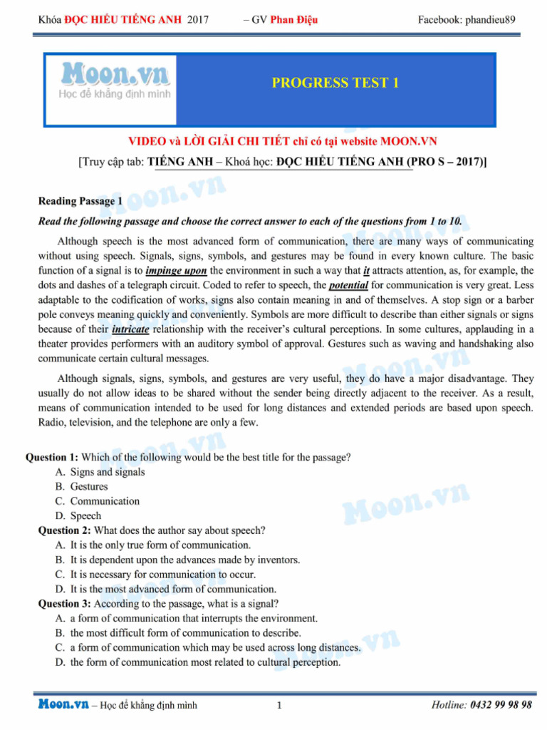 Reading - Progress Test 1 | PDF