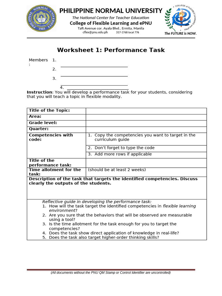 Worksheet 1_Performance Task | PDF