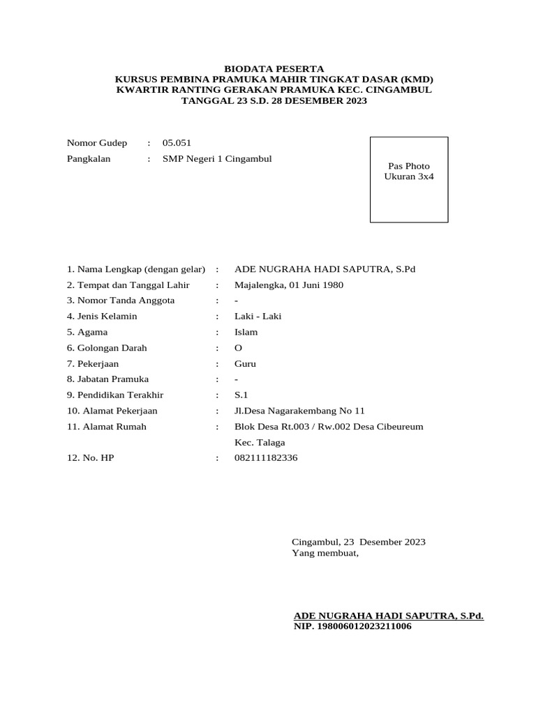 Biodata Peserta KMD 2023 | PDF