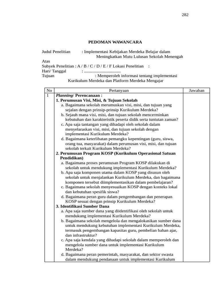 Tabel Instrumen Wawancara | PDF