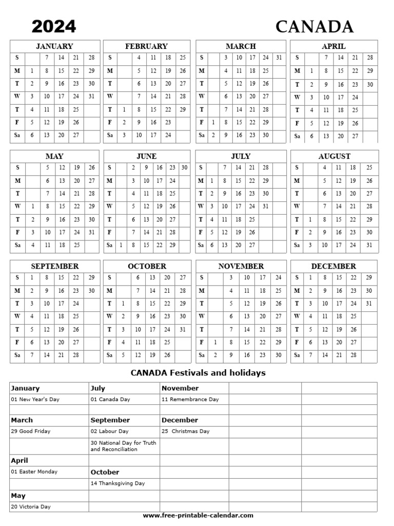 2024 Canada Holiday Calendar | PDF