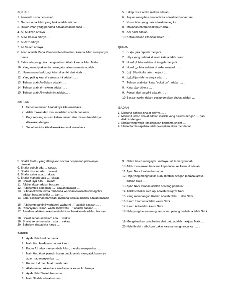 LATIHAN SOAL AL ISLAM 2 | PDF