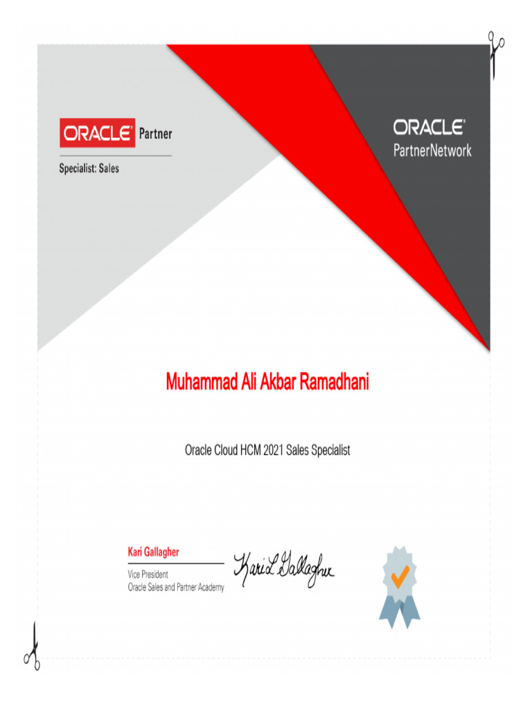 Certificate Oracle Cloud HCM 2021 Sales SPC | PDF