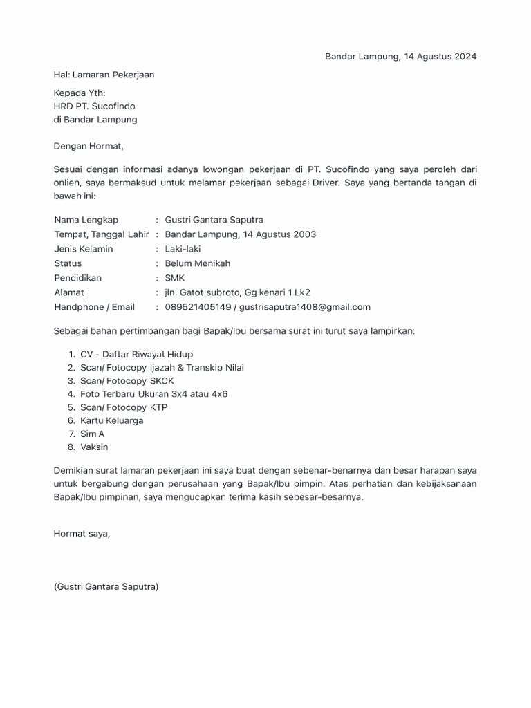 Lamaran-PT. Sucofindo | PDF