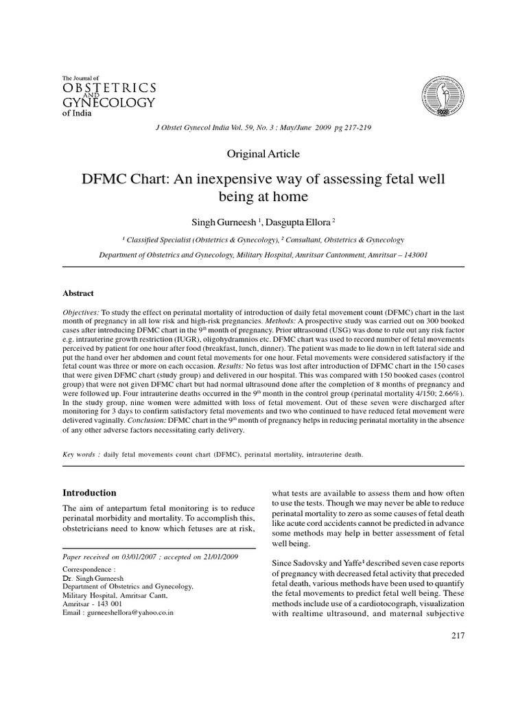 Dfmc Chart an Inexpensive Way of Assessing Fetal Well Being at Home | PDF