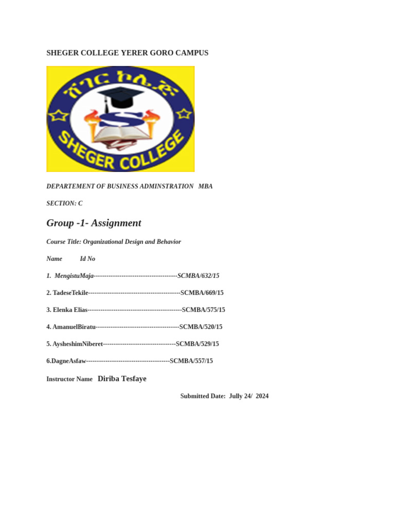 Organizational Design Behavior Assignment Pdf