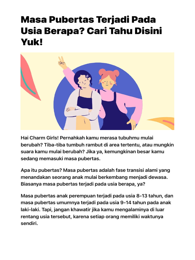 Masa Pubertas Terjadi Pada Usia Berapa? Cari Tahu Disini Yuk! | PDF
