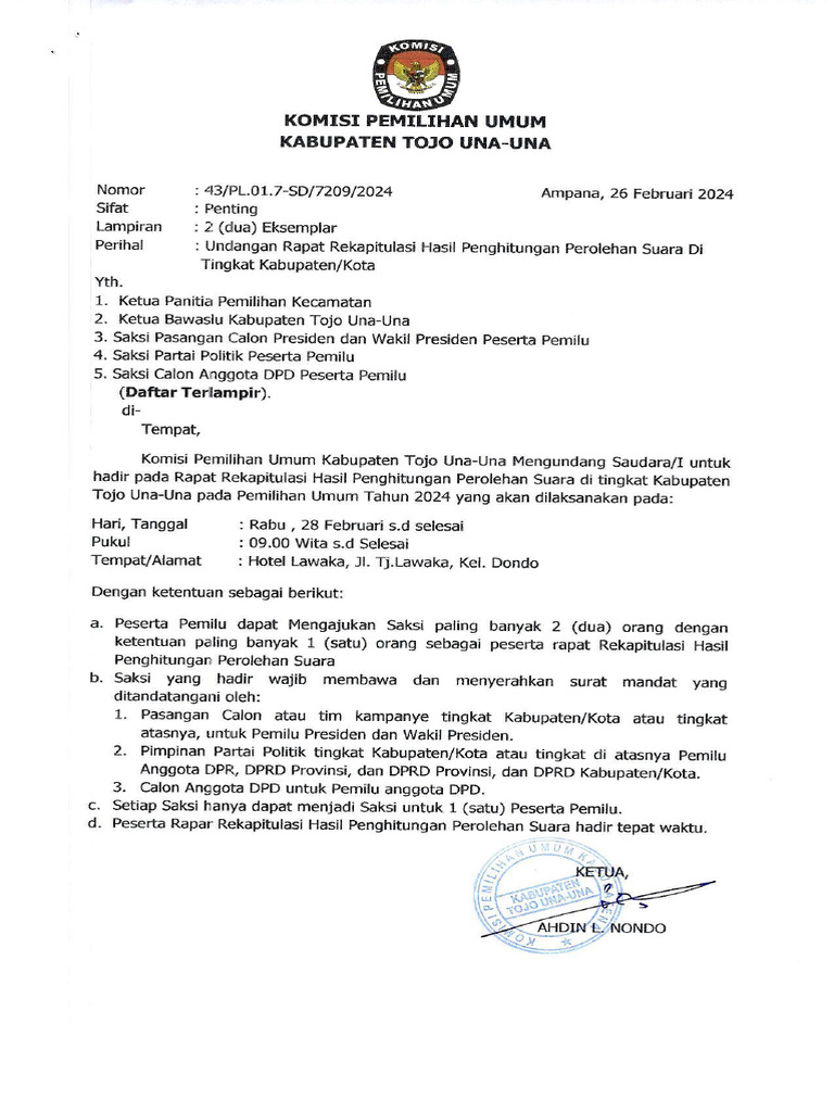 Undangan dan Rundown Acara Rekapitulasi Hasil Perhitungan Perolehan ...