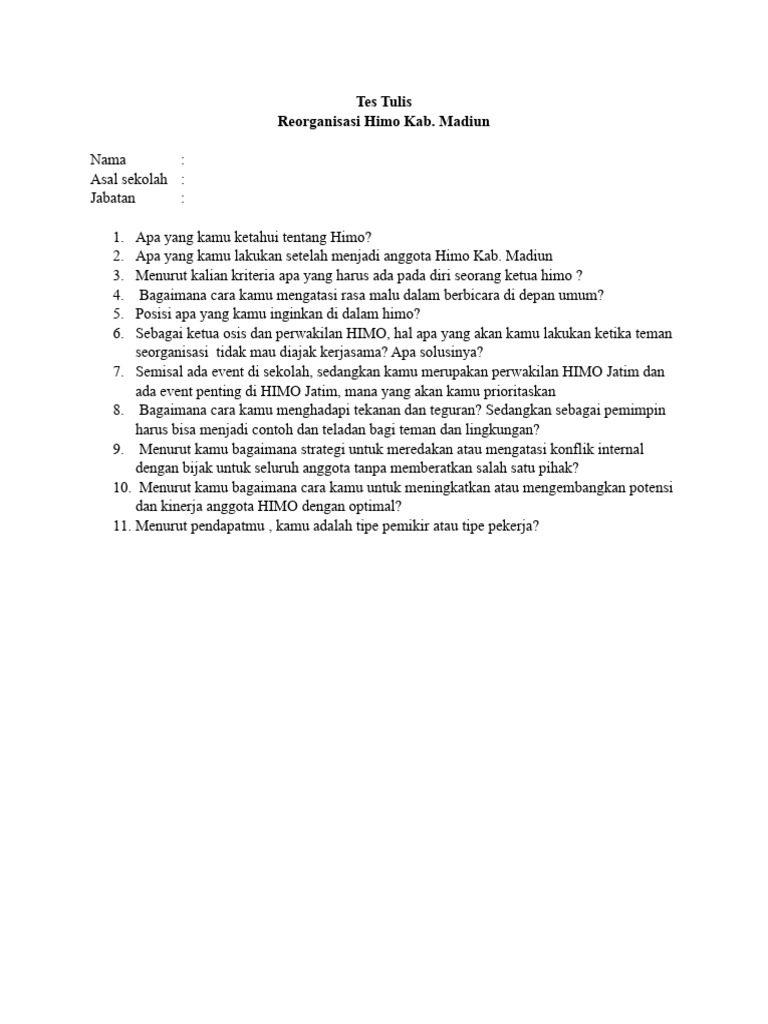 Format Tes Tulis Himo | PDF