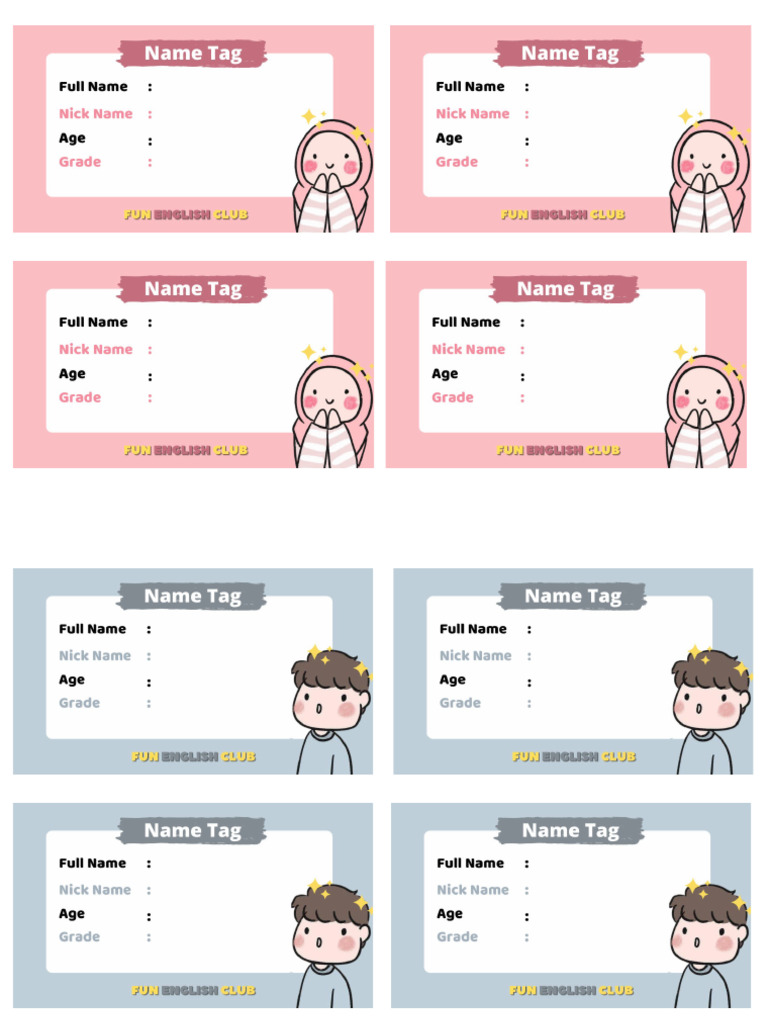 Name Tag Fun English Club | PDF