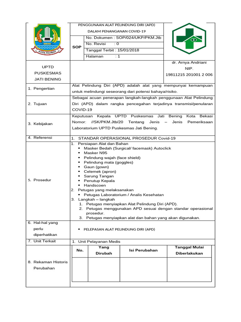 8.1.2.2.b. SOP PENGGUNAAN APD | PDF