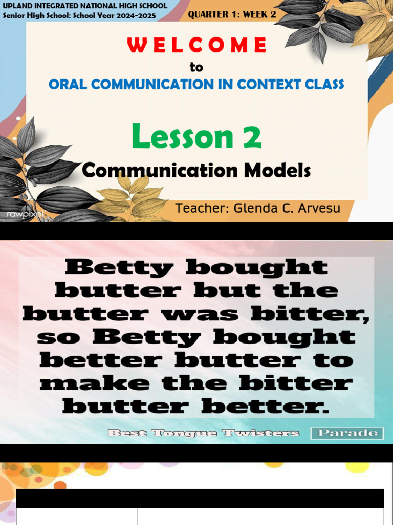 Q1 Week 2 Lesson 2 Communication Models | PDF
