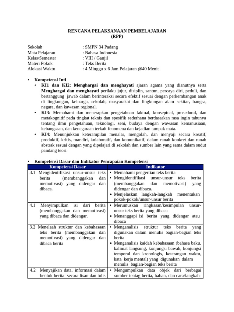 RPP Bahasa Indonesia | PDF