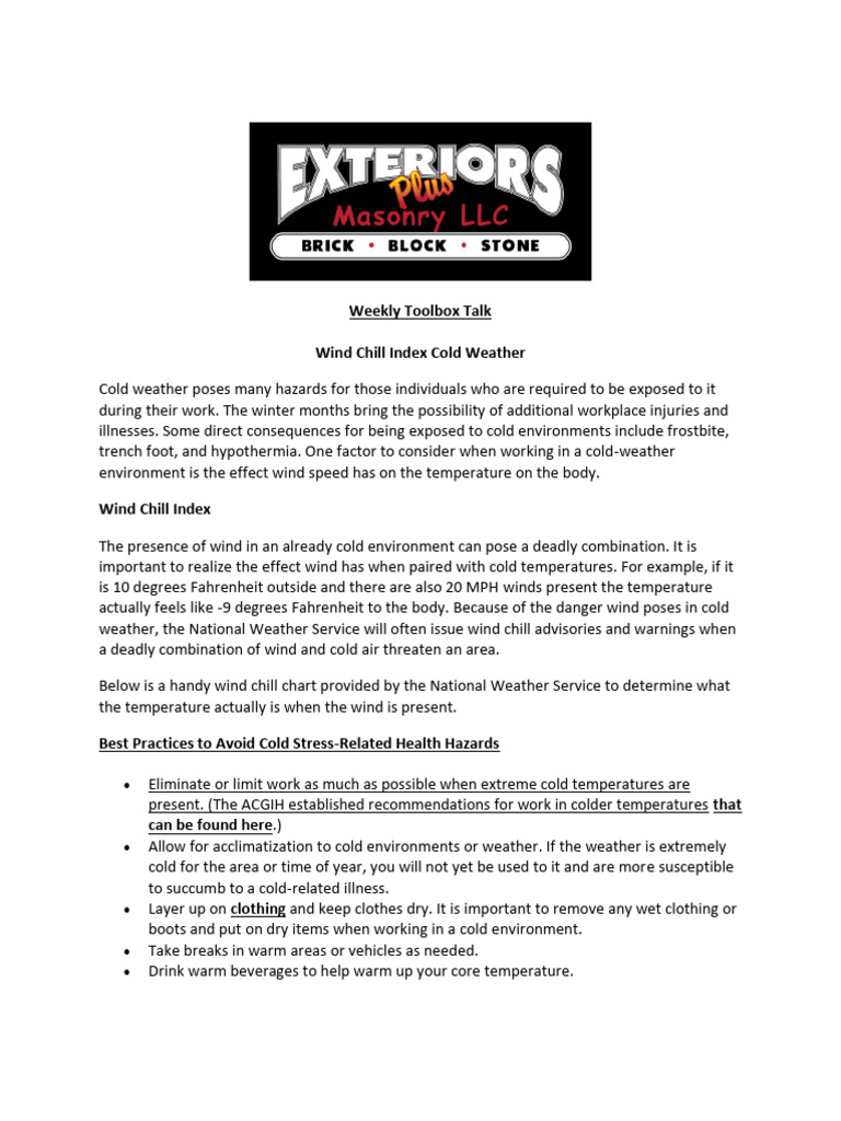 Weekly Toolbox Talk Windchill | PDF | Atmosphere | Meteorology