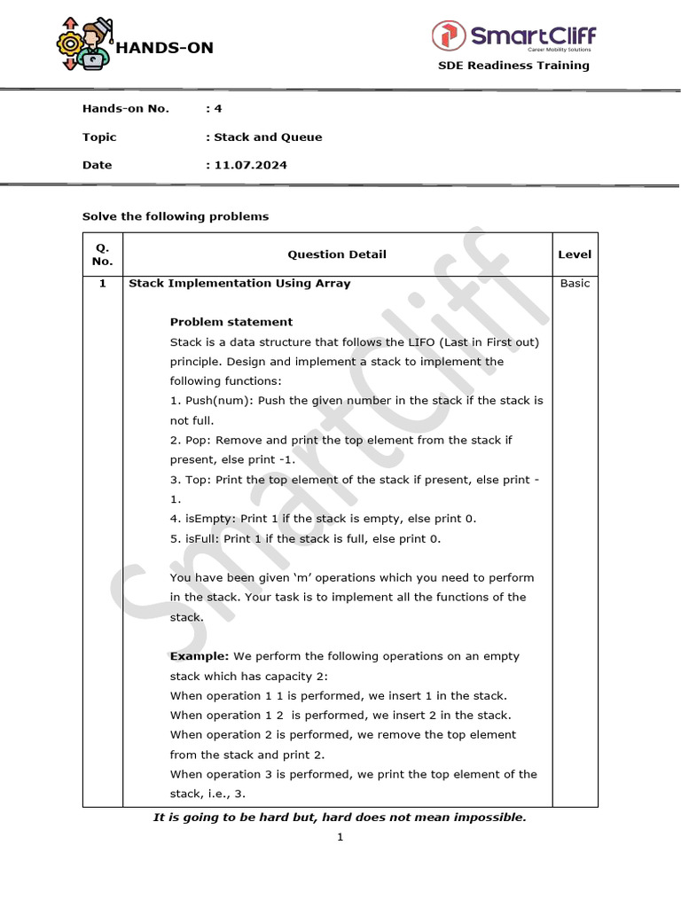 Hands-On - Stack and Queue - Questions | PDF