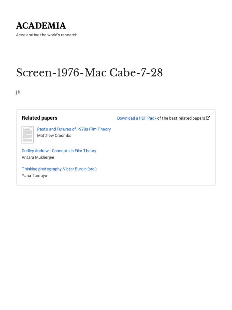 Theory and Film. Principles of Realism and Pleasure - Colin MacCabe | PDF