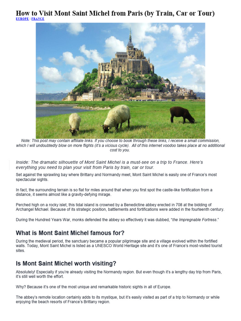How To Visit Mont Saint Michel From Paris | PDF