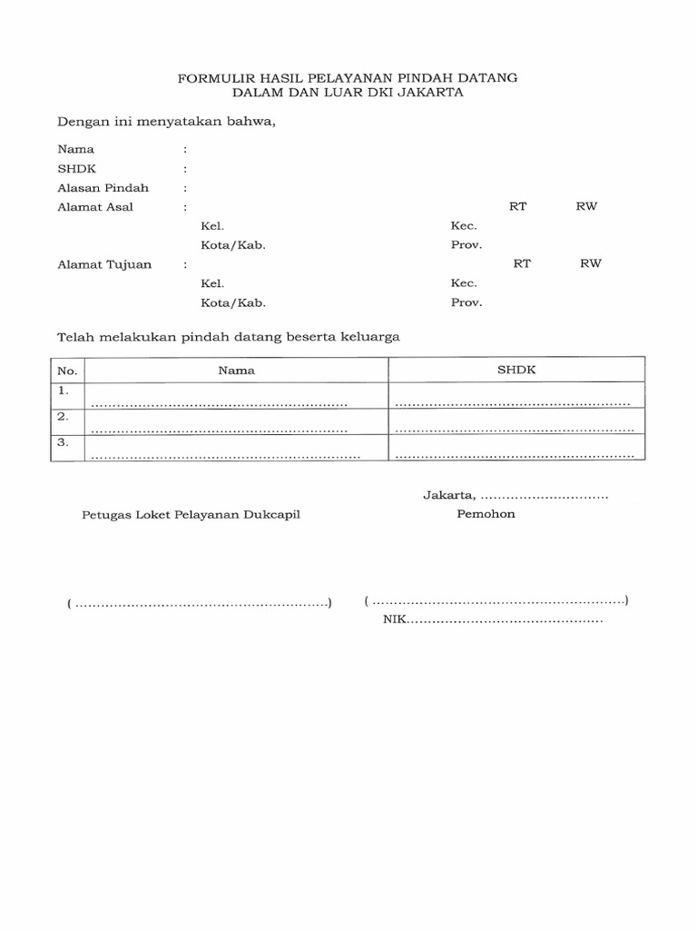 Form-Pindah Datang Dalam Dan Luar Dki | PDF