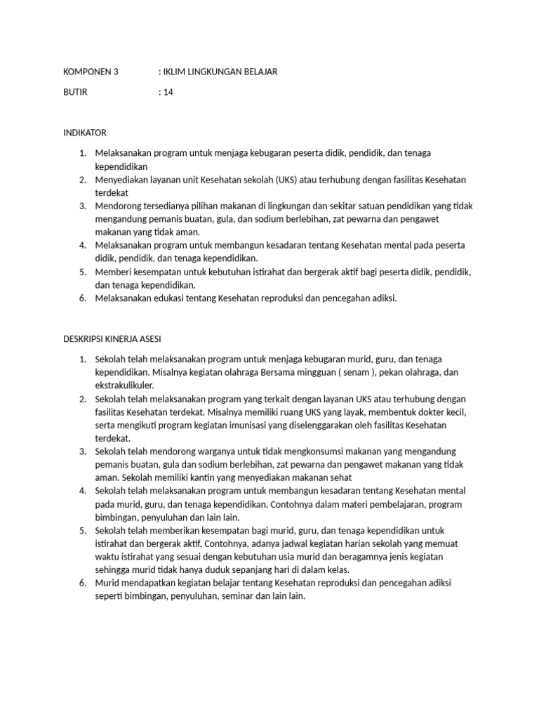 KOMPONEN 3 Iklim Lingkungan Belajar | PDF